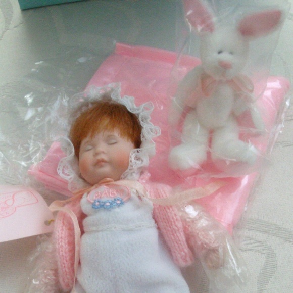 Patricia Rose | Other | Porcelain Mini Doll W Bunny Rabbit Pink Blanket ...